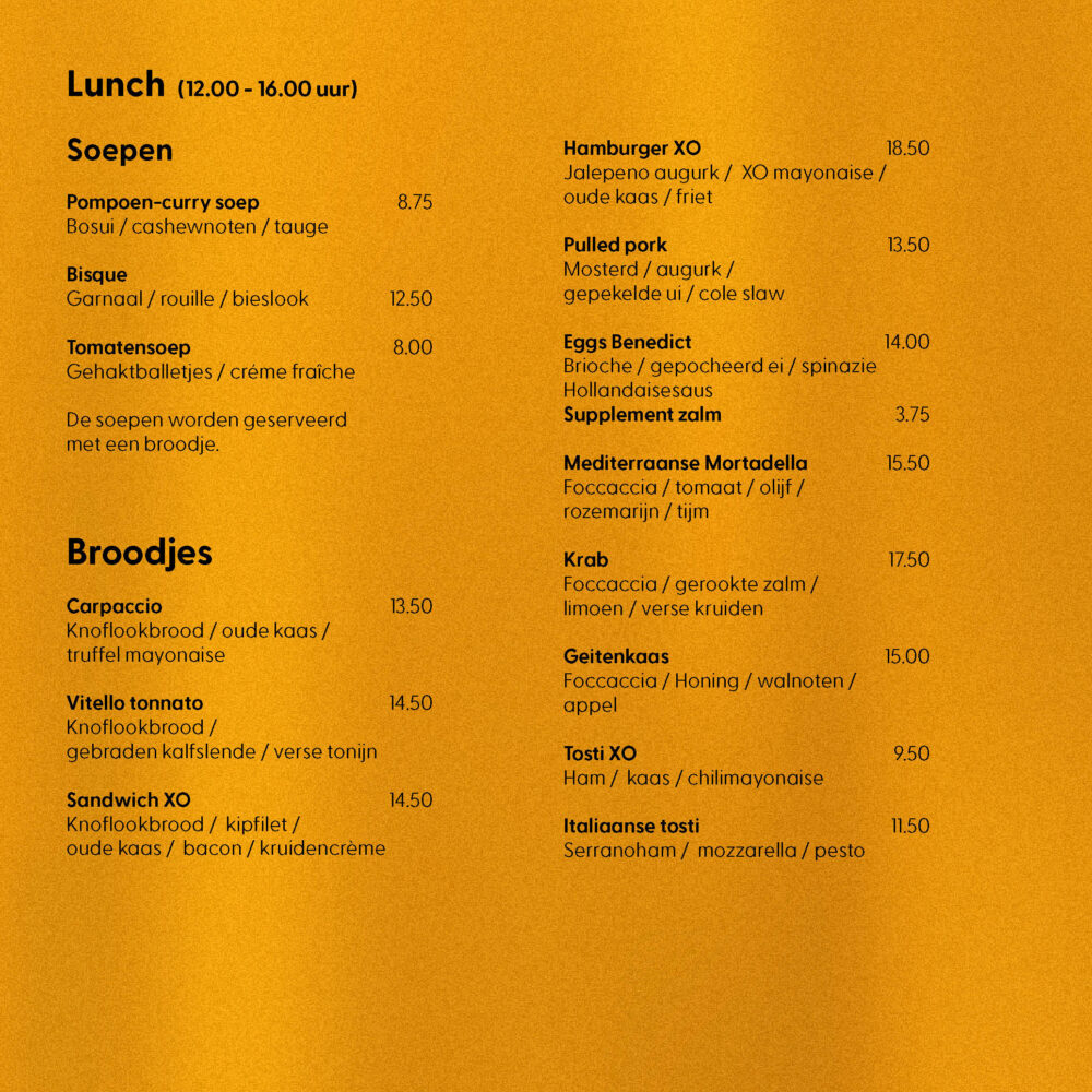 Menukaart - Restaurant XO